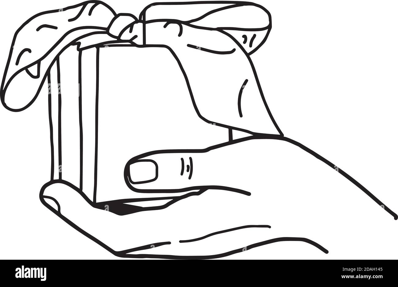 illustation vector hand drawn doodle of Hand holding a gift box with ...