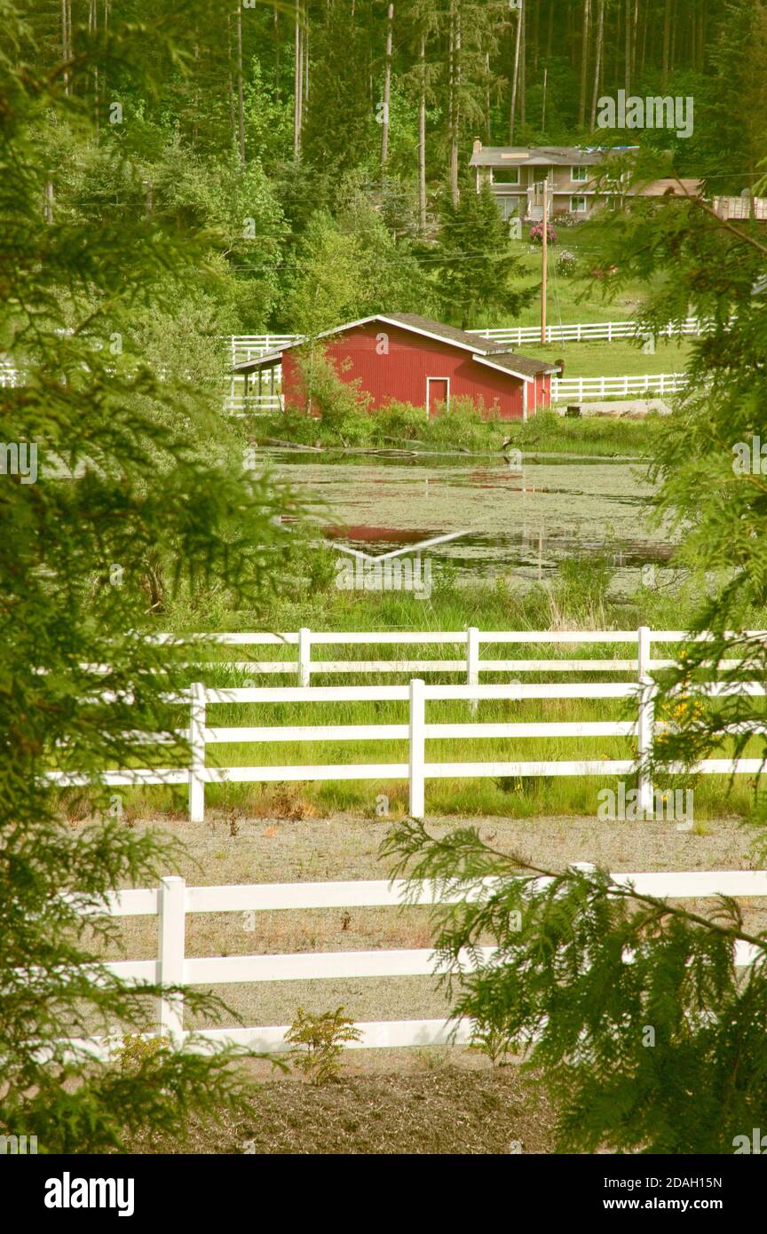 Rows of white wood fences hi-res stock photography and images - Alamy