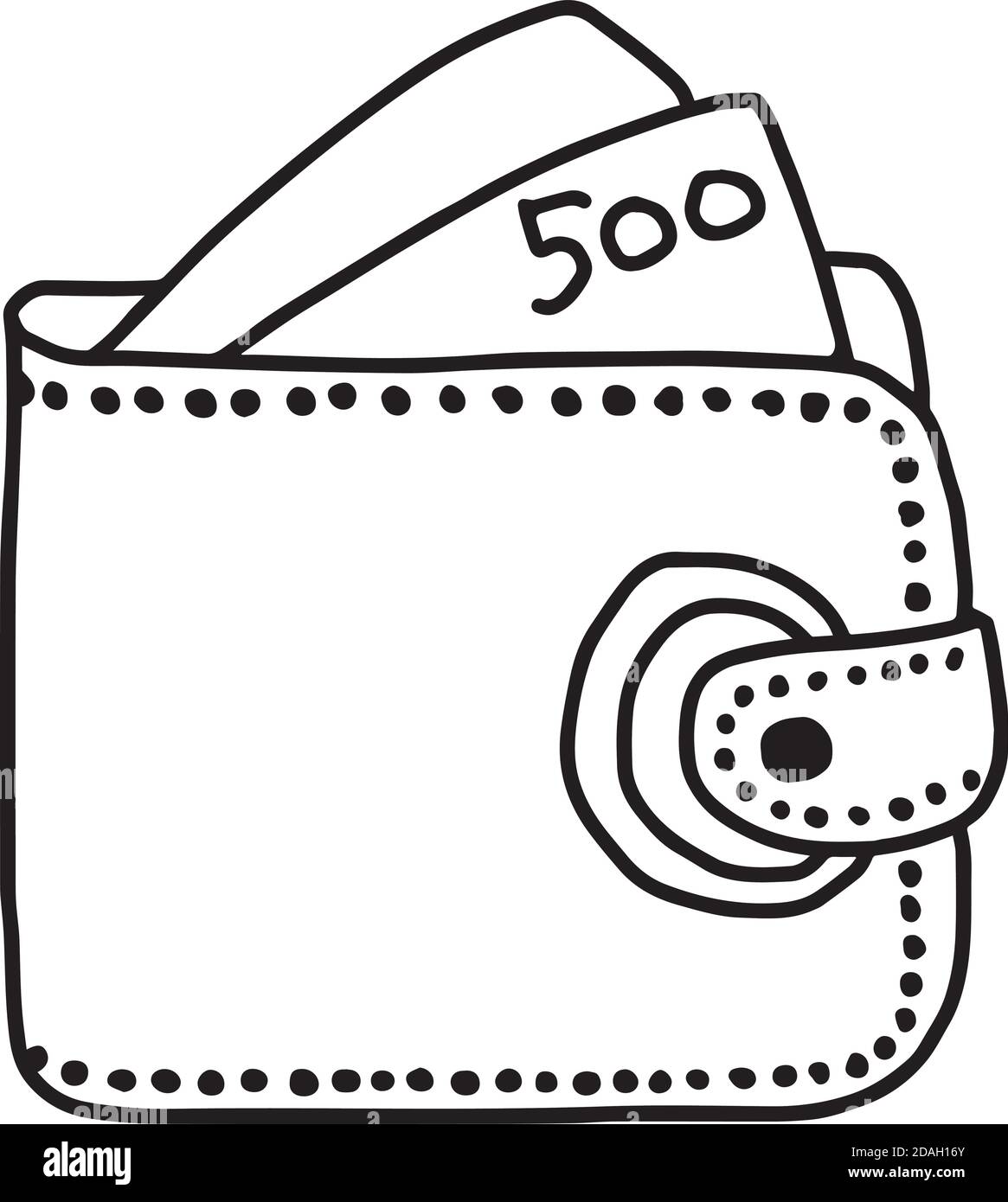 vector illustration hand drawn sketch of leather wallet with dollars ...