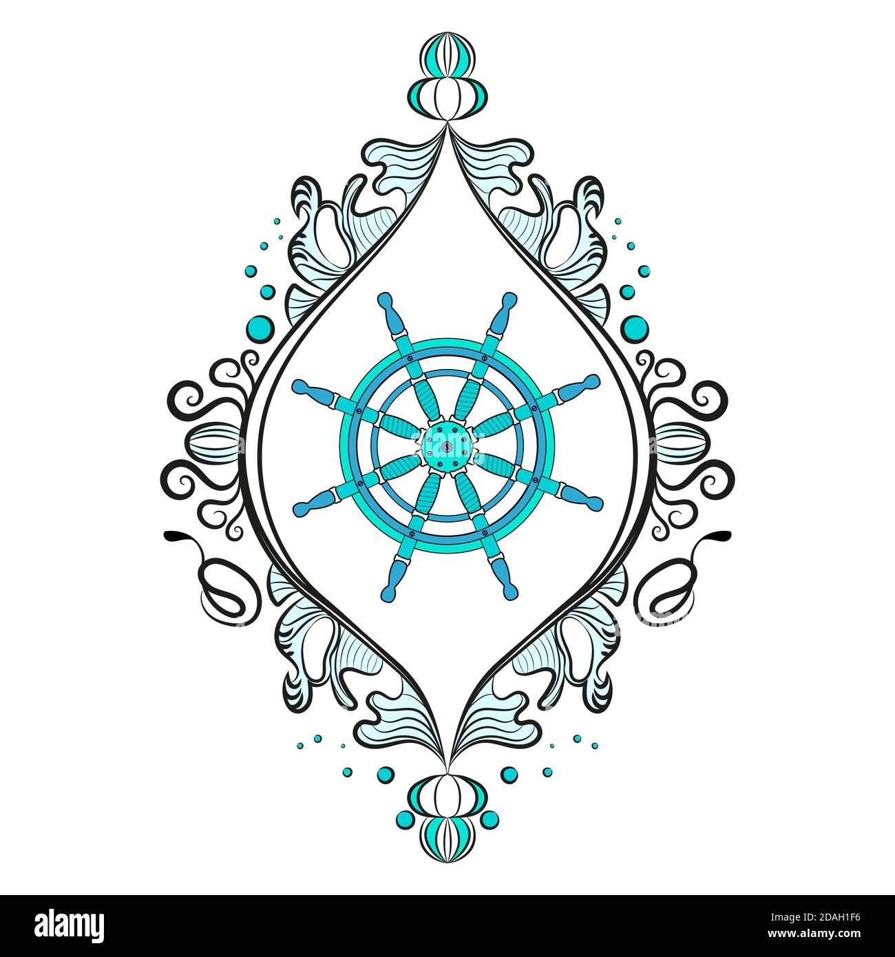 Steering wheel of the ship. In a beautiful frame. Vector illustration ...
