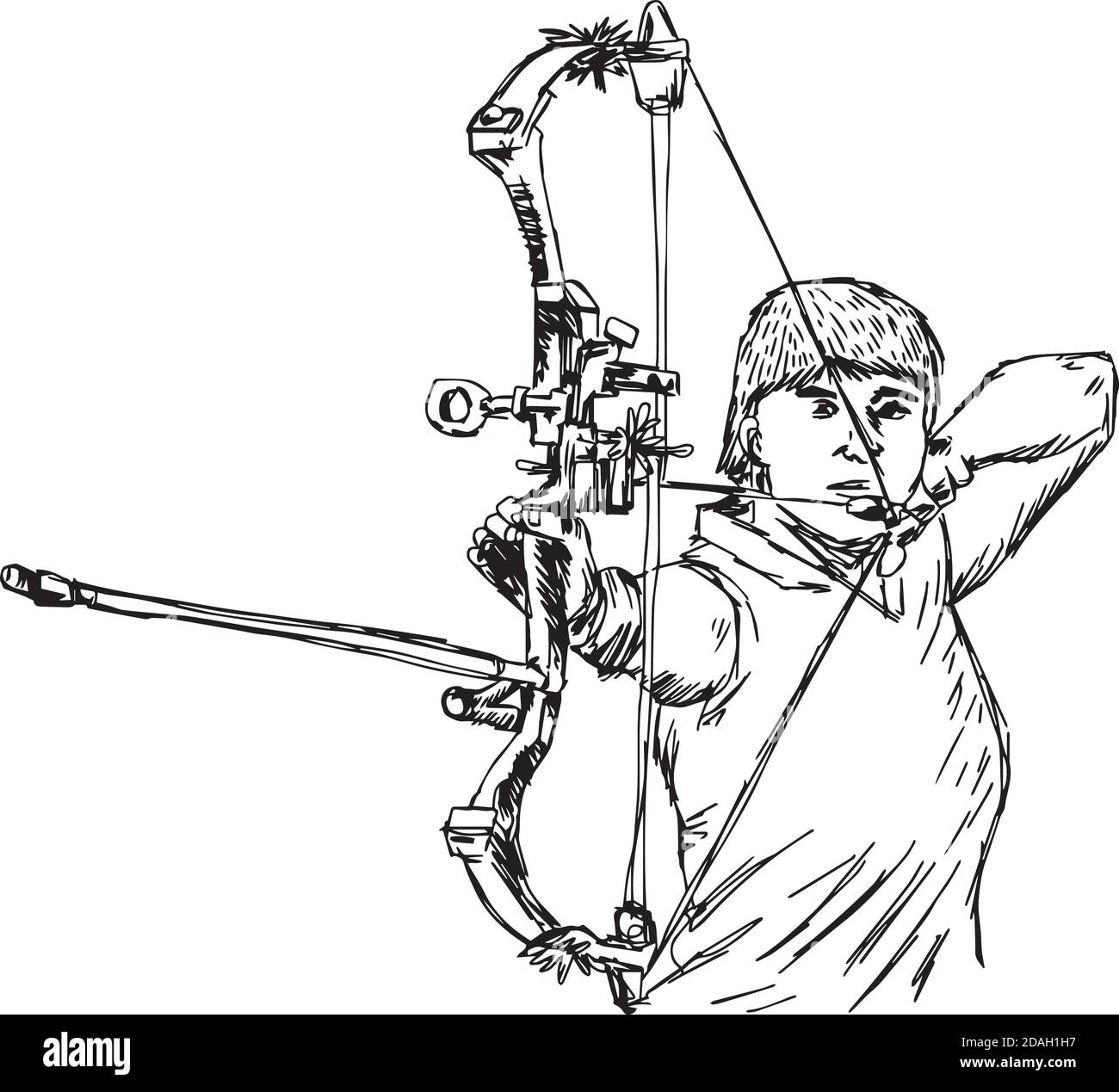 illustration vector doodle hand drawn sketch of female sport archery ...