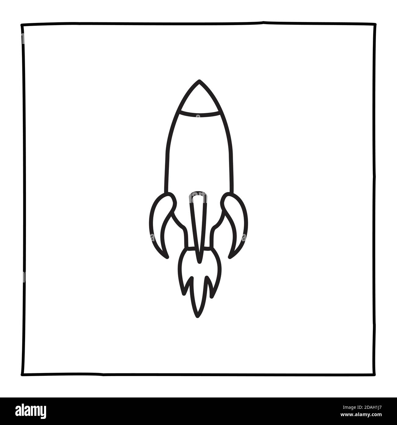 Doodle rocket icon or logo, hand drawn with thin black line Stock ...