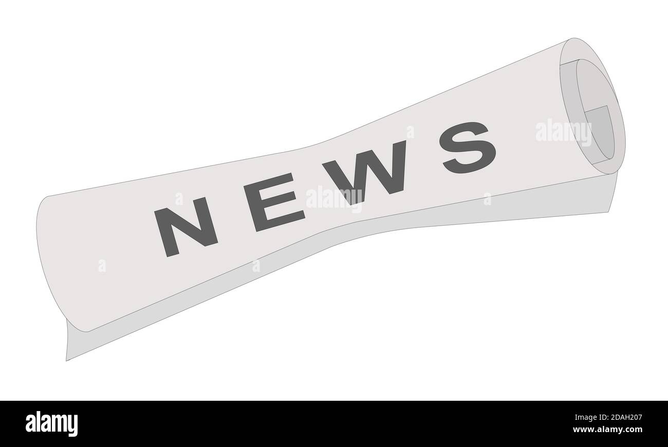 Rolled newspaper with News headline isolated on white background Stock ...