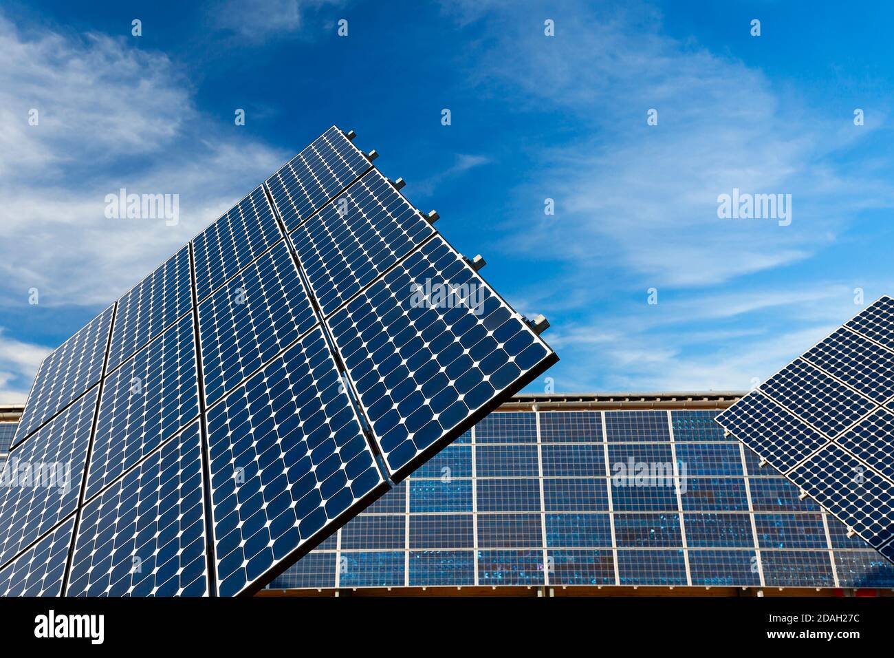 Monocrystalline photovoltaic solar cell panels producing electricity ...