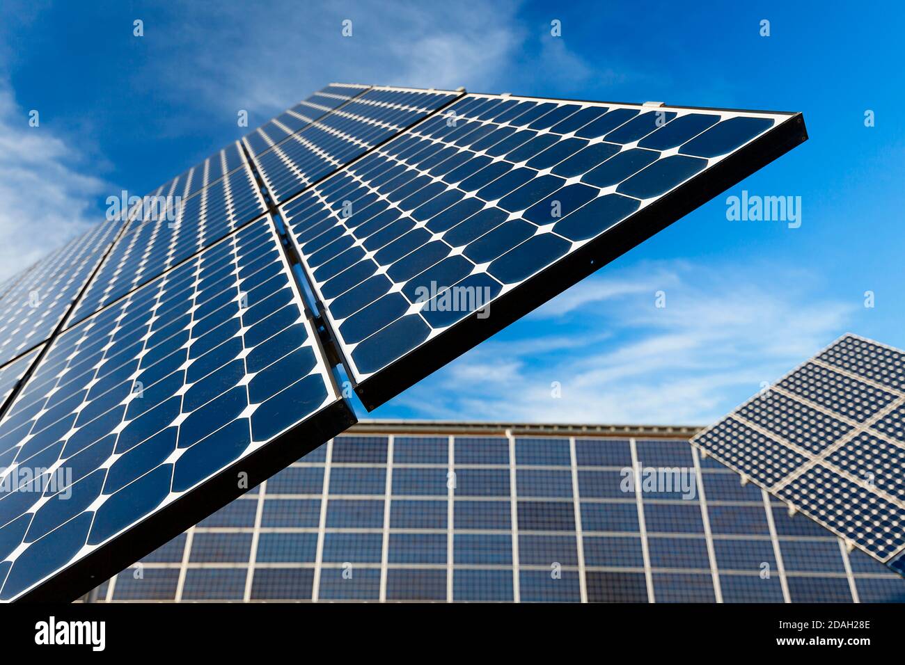 Monocrystalline photovoltaic solar cell panels producing electricity ...