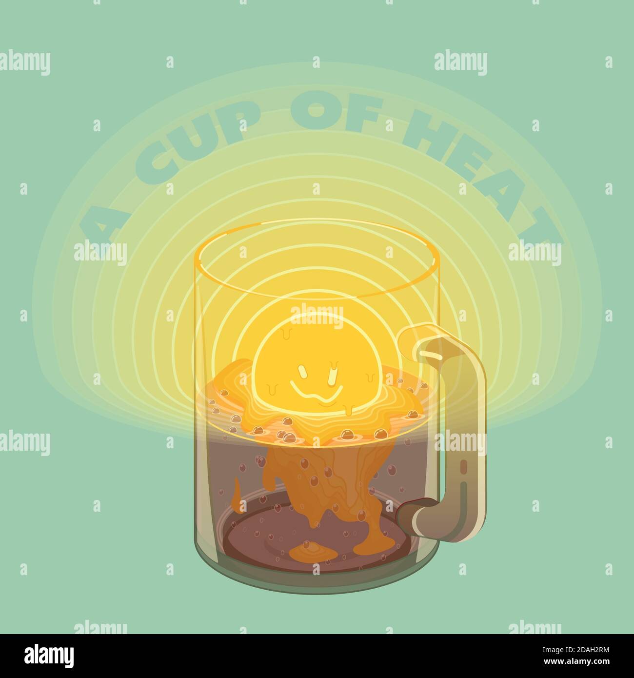 The surrealistic illustration "The Sun is melted in a cup" on a green ...