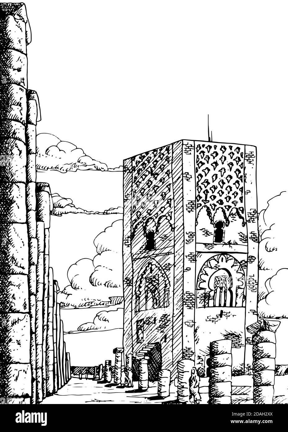 Hassan Tower among several columns at the mausoleum of Mohammed V in ...