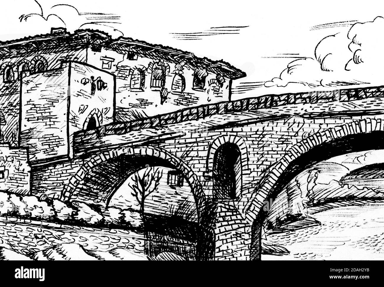 Medieval bridge way of st james Black and White Stock Photos & Images ...