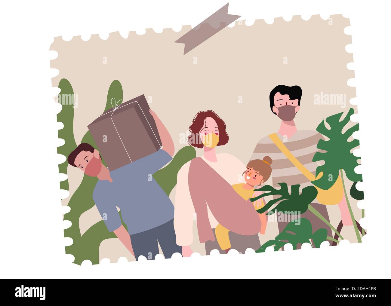 people man woman hold baby using mask traveling during pandemic corona ...