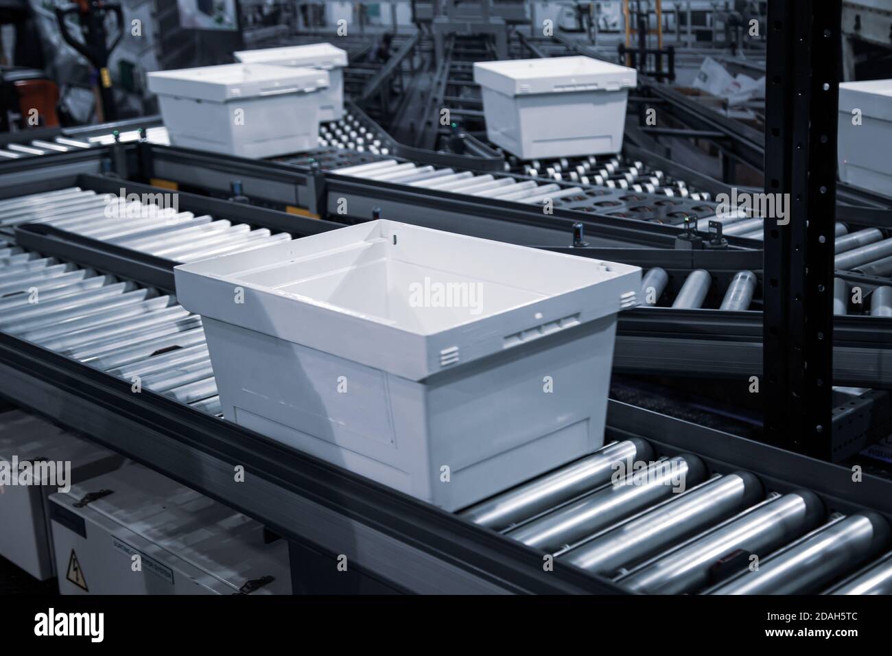 Automatic sorting system of plastic tray in industry warehouse Stock ...