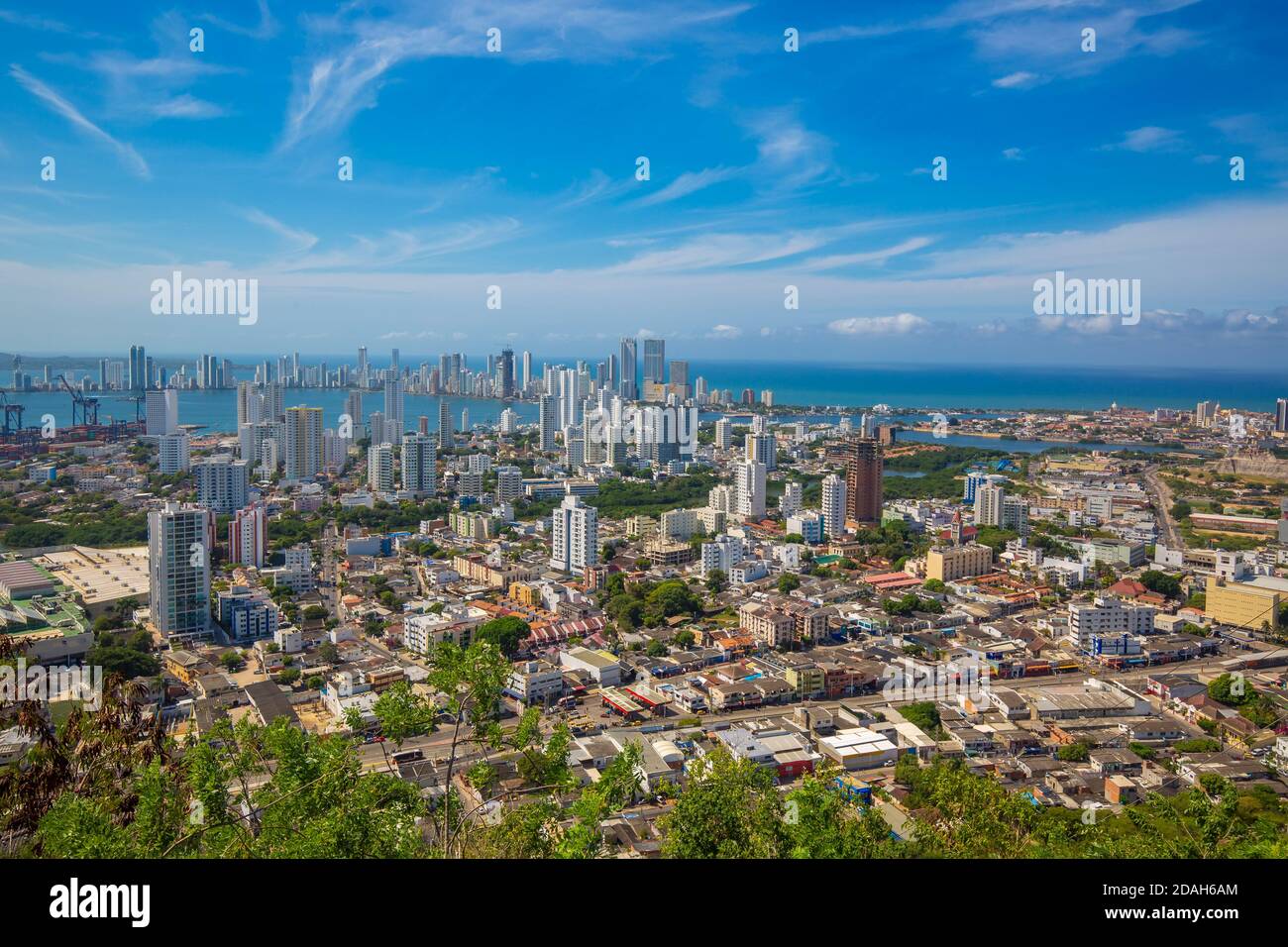 Colombia, scenic view of Cartagena cityscape, modern skyline, hotels ...