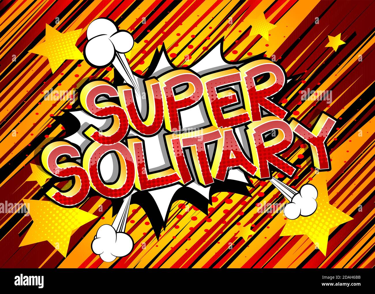 Super Solitary. Comic book style cartoon words on abstract colorful ...