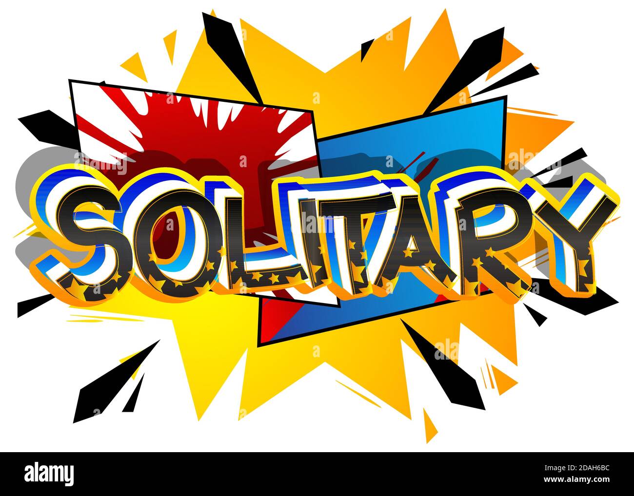 Solitary. Comic book style cartoon words on abstract colorful comics ...