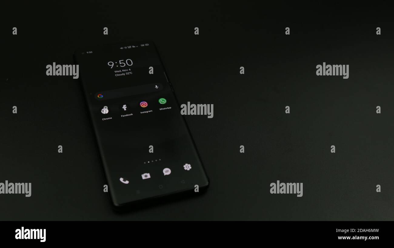 Main menu interface of new Oppo Reno 4 Pro Series with black background ...