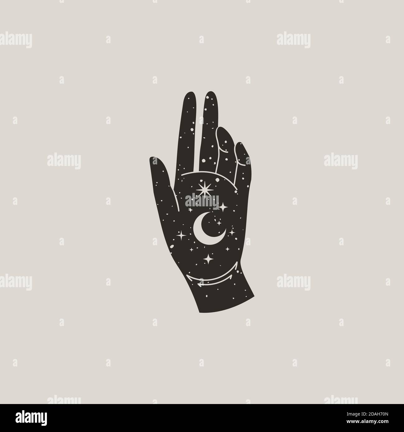 Mystical Female Hand with Moon and Stars in Trendy Boho Style. Vector ...
