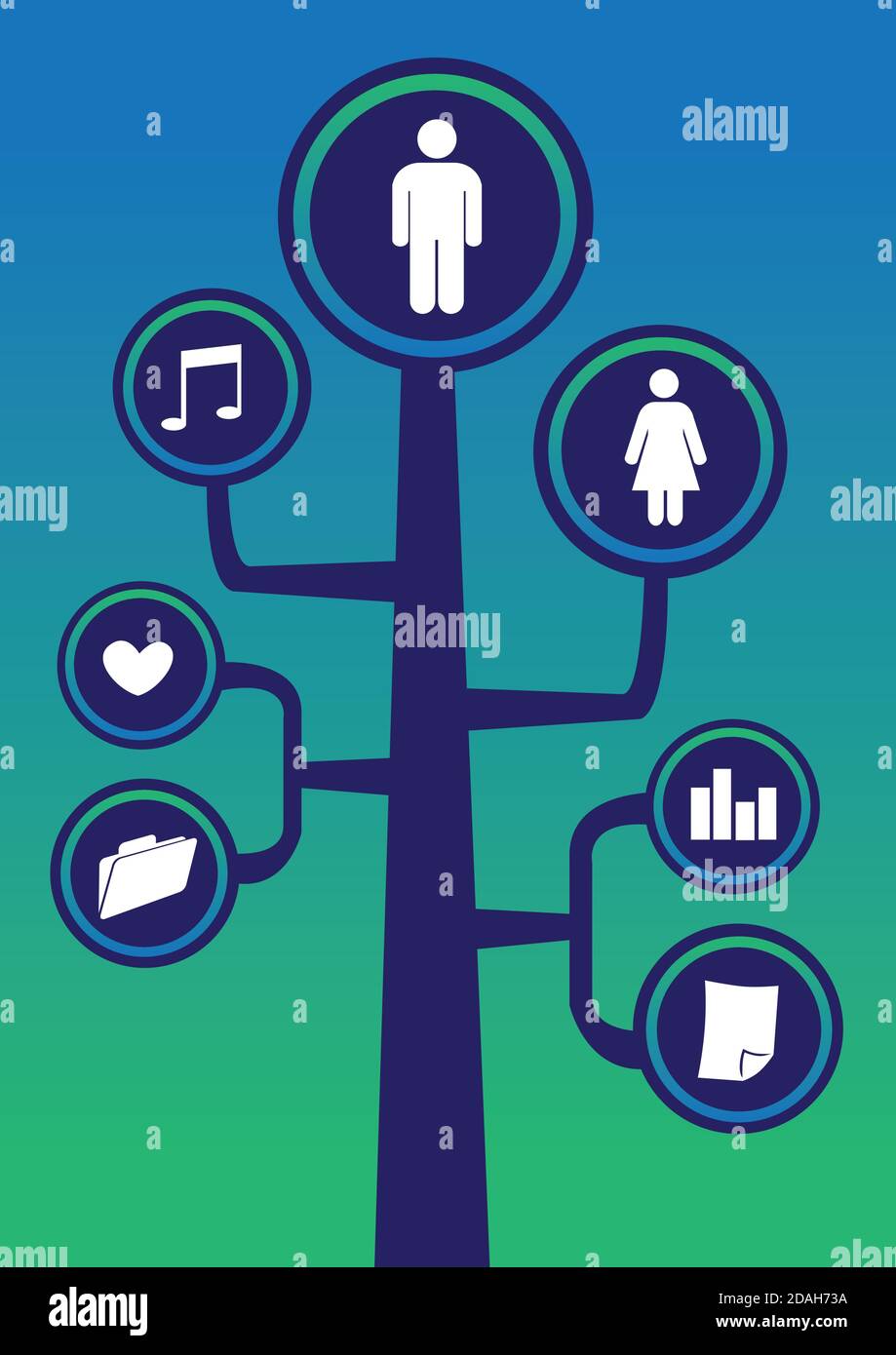 Social network tree framework communication with icons. Vector ...