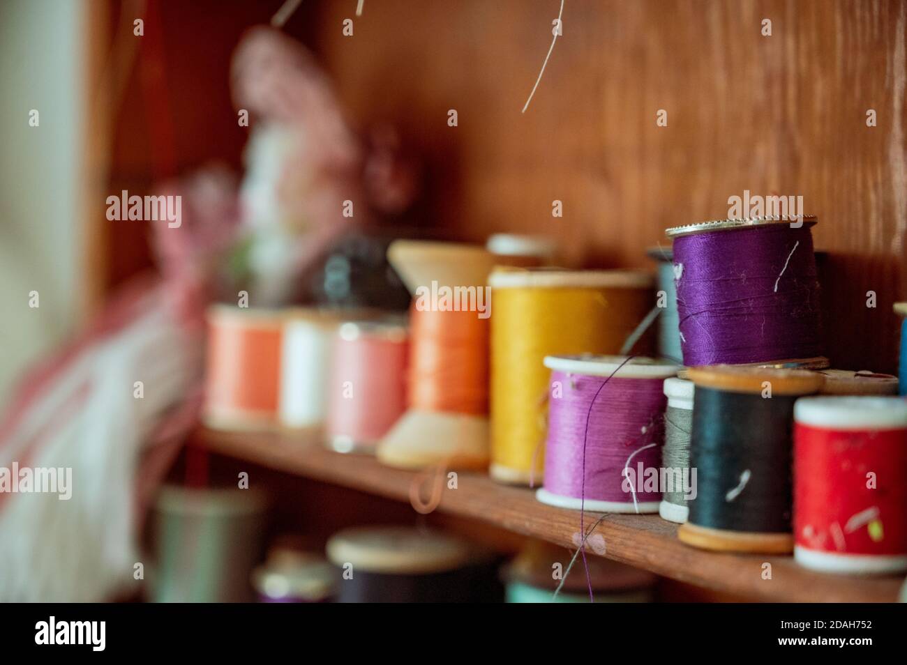 sewing storage room with multiple colors and types of thread Stock ...