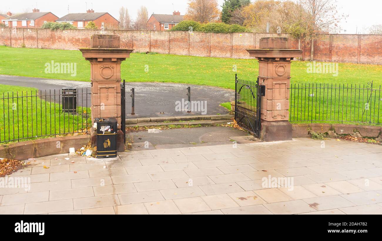 Beautiful shot of the entrance gates to Grant Gardens in Liverpool ...