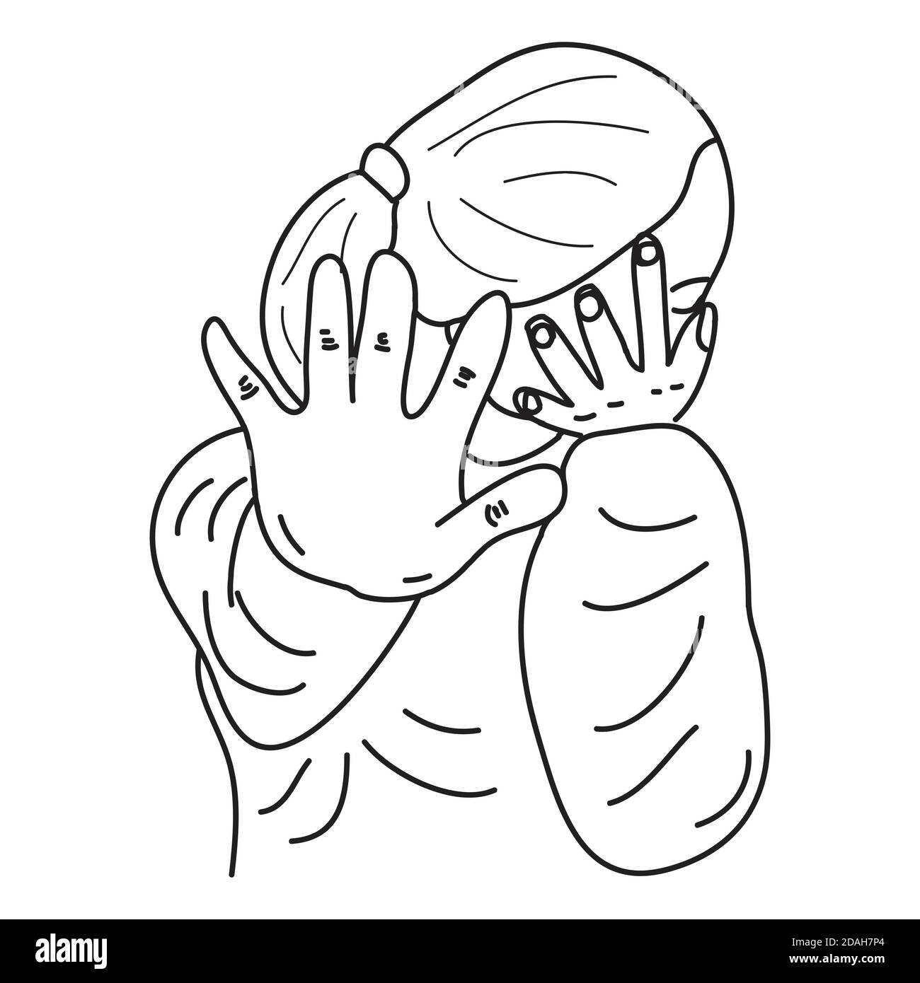 Hand drawn of a woman covers her face. Human right concept Stock Vector ...