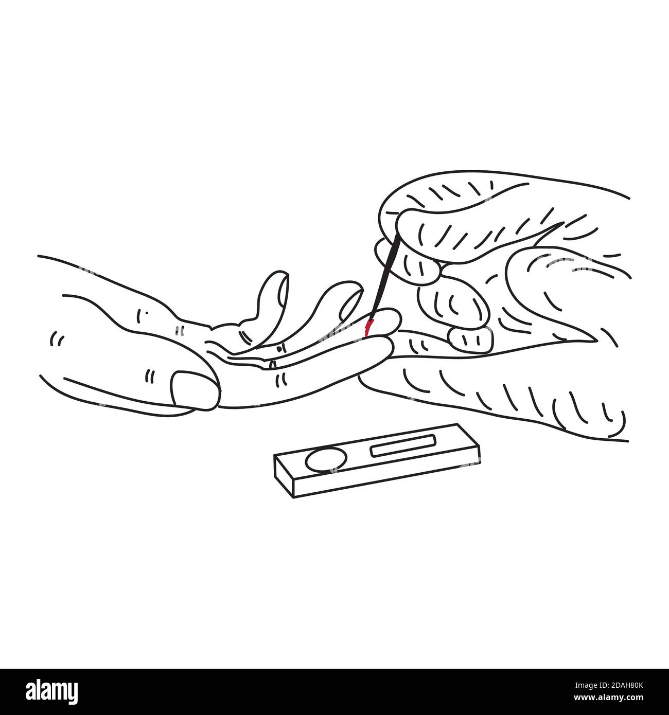 Blood sampling from the finger for laboratory analysis. Hand drawn ...