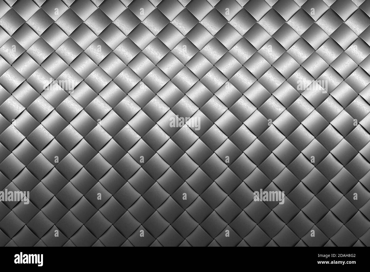 3d illustration of rows of silver metallic stripes. Set of squares on ...