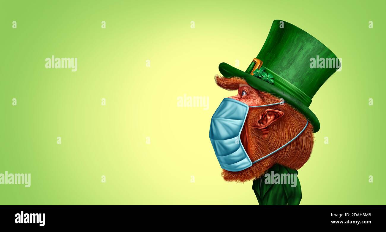 Healthy Saint Patricks day as a Leprechaun wearing a face mask or St ...