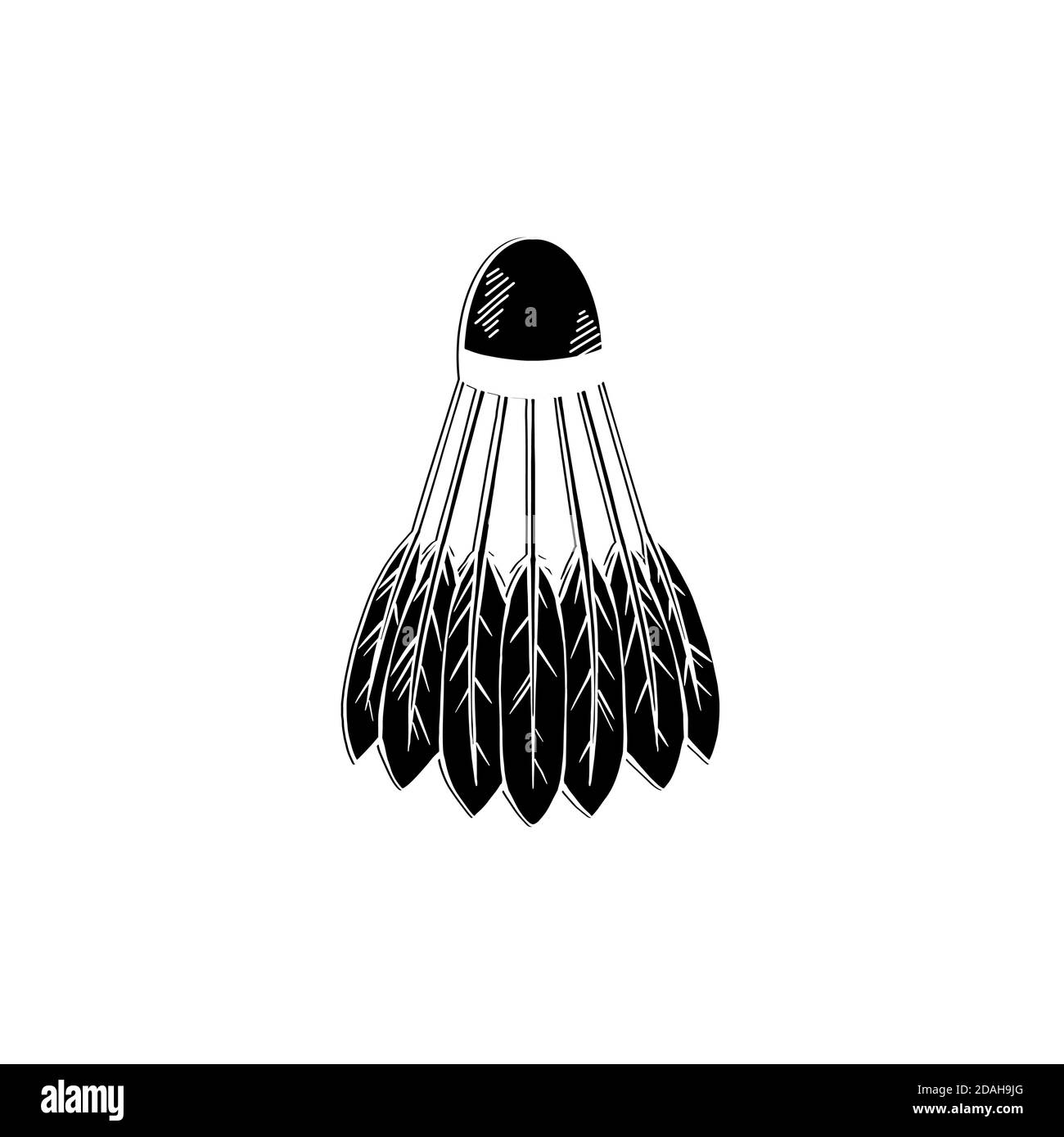 Contour sketch of black silhouette shuttlecock with a hatching on a ...