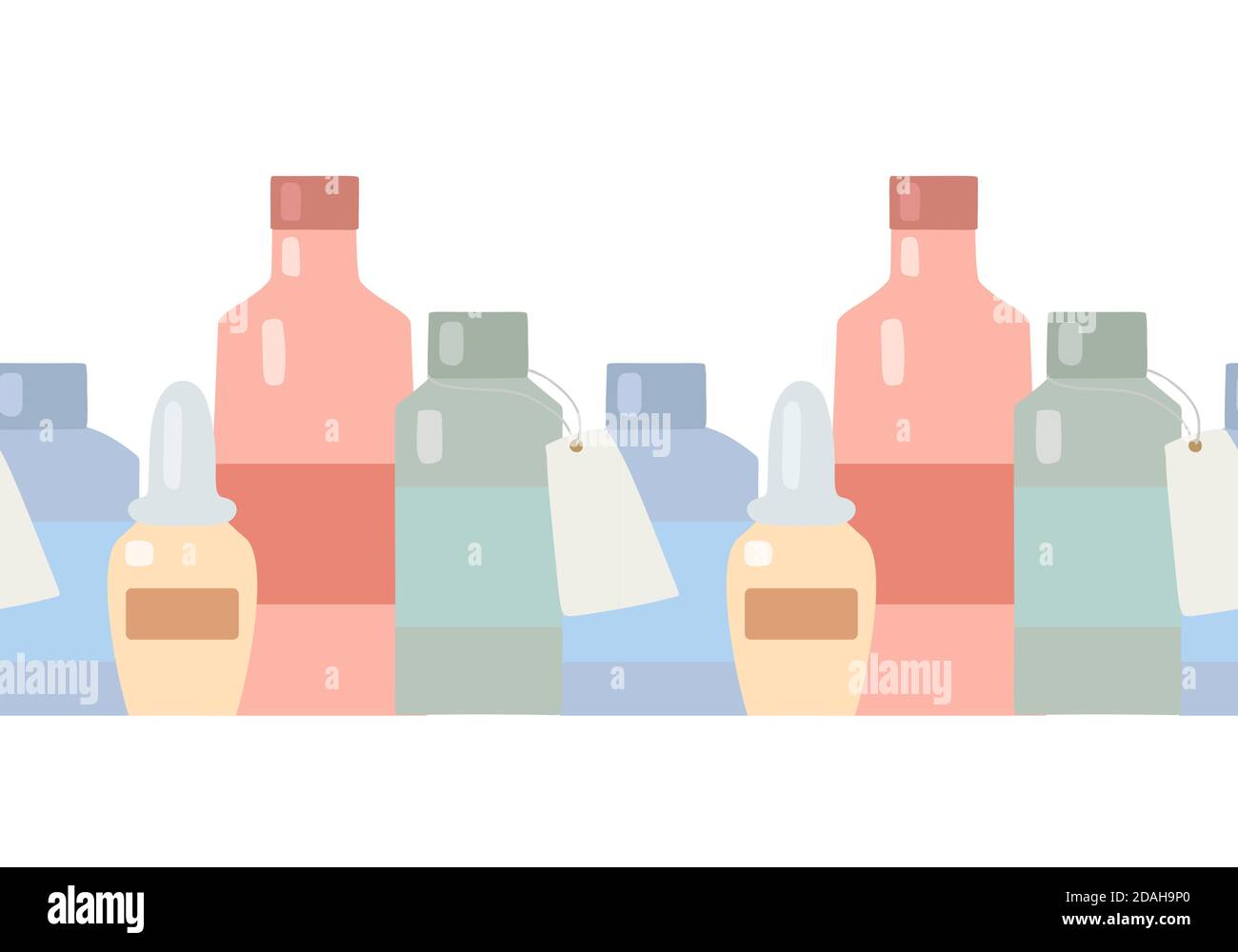 Seamless flat border with medicine bottles and potions in a row on a ...