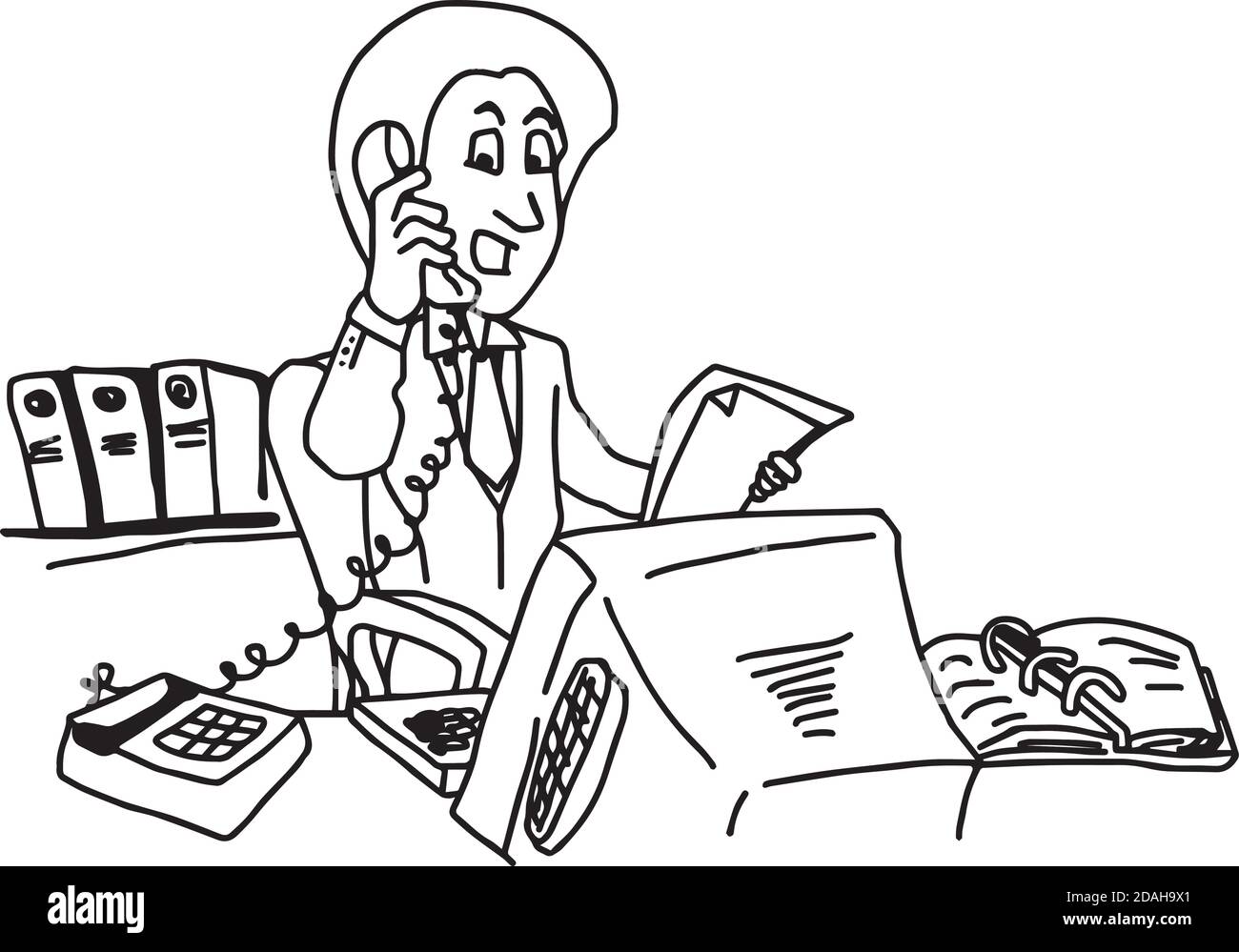 vector illustration hand drawn sketch of businessman telephone on his ...