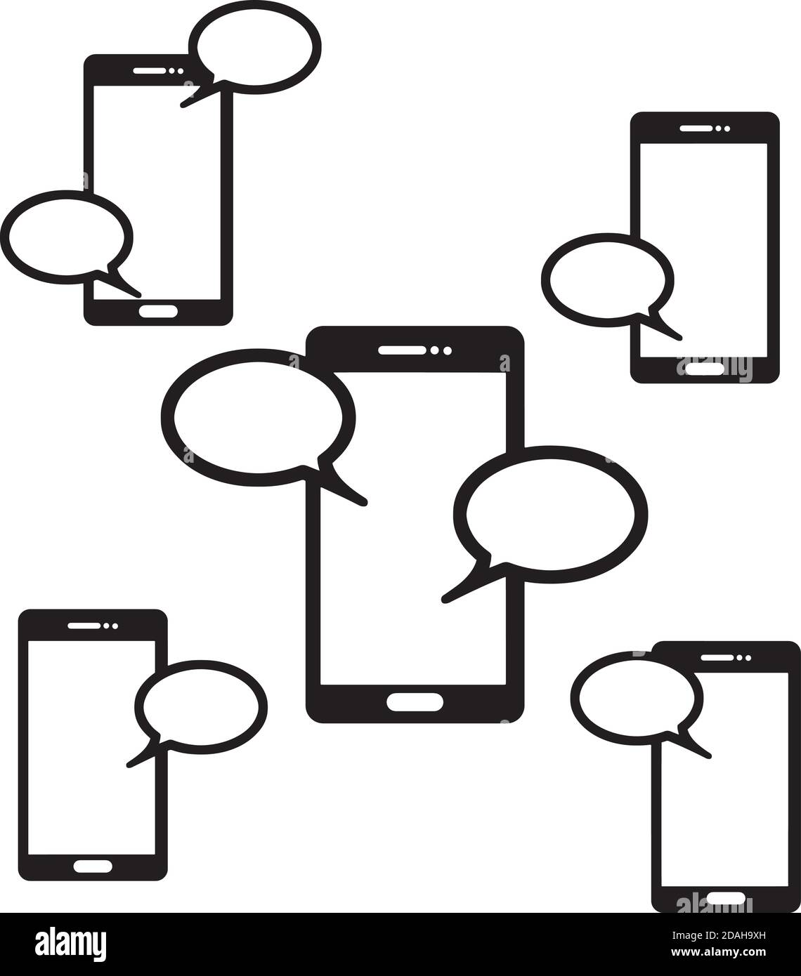 illustration vector set of smartphone with blank speech bubble for copy ...