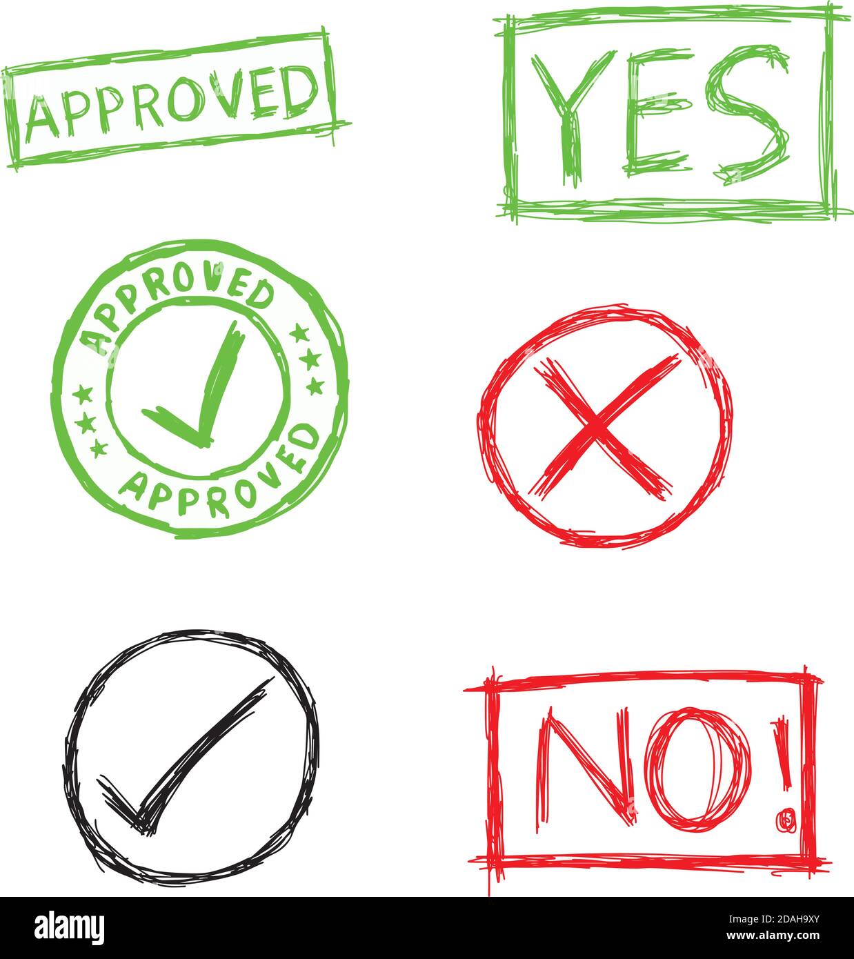 illustration vector doodle hand drawn of sketch approved set Stock ...