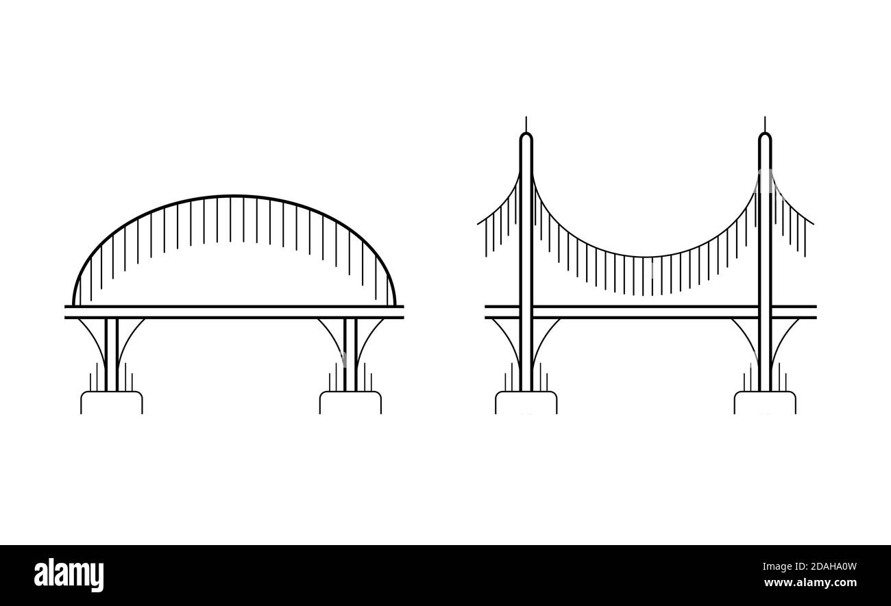 Set of various contour bridges on columns. City communications. The ...