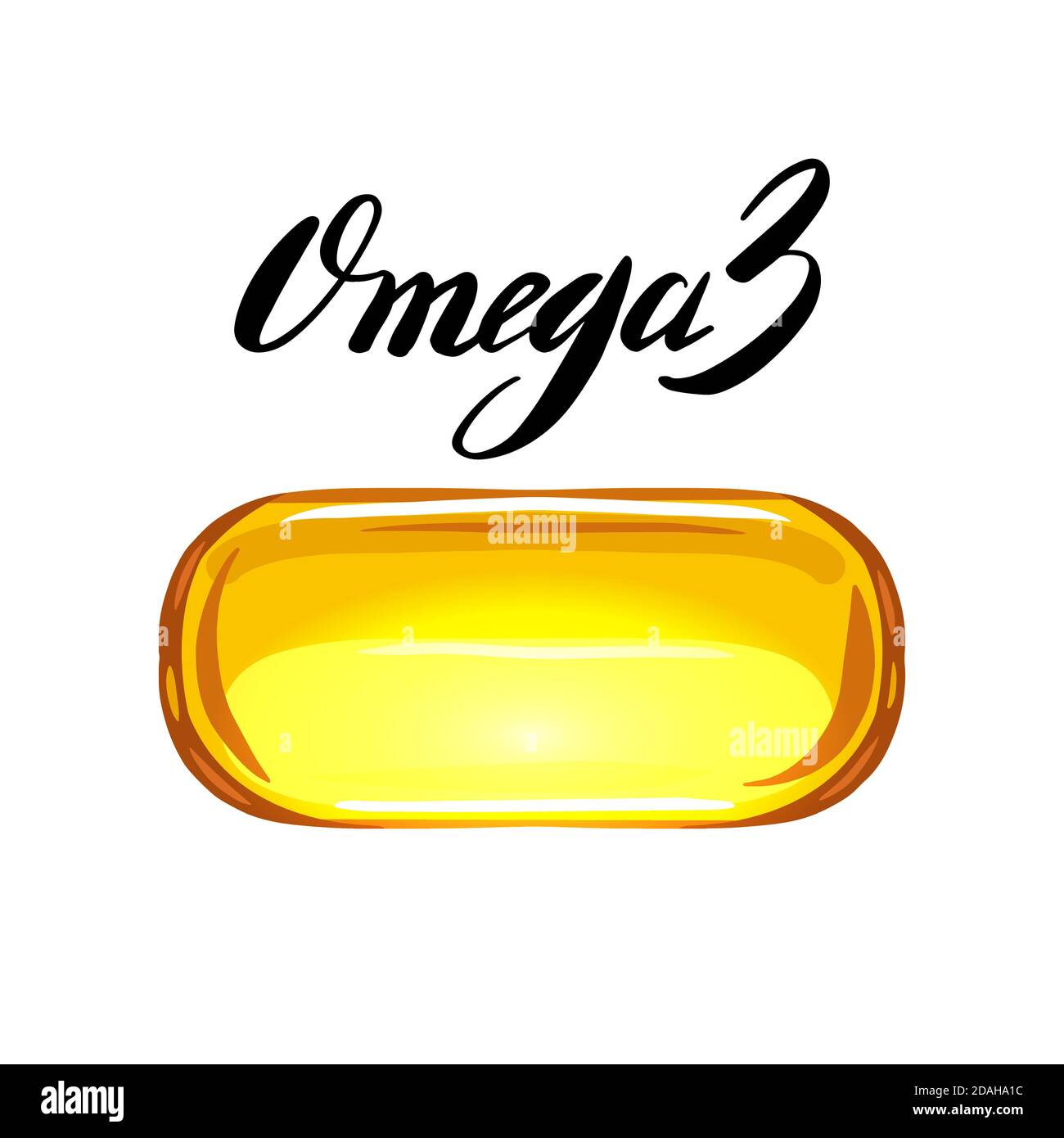 Cartoon fish oil capsule on a white background with lettering. Useful ...
