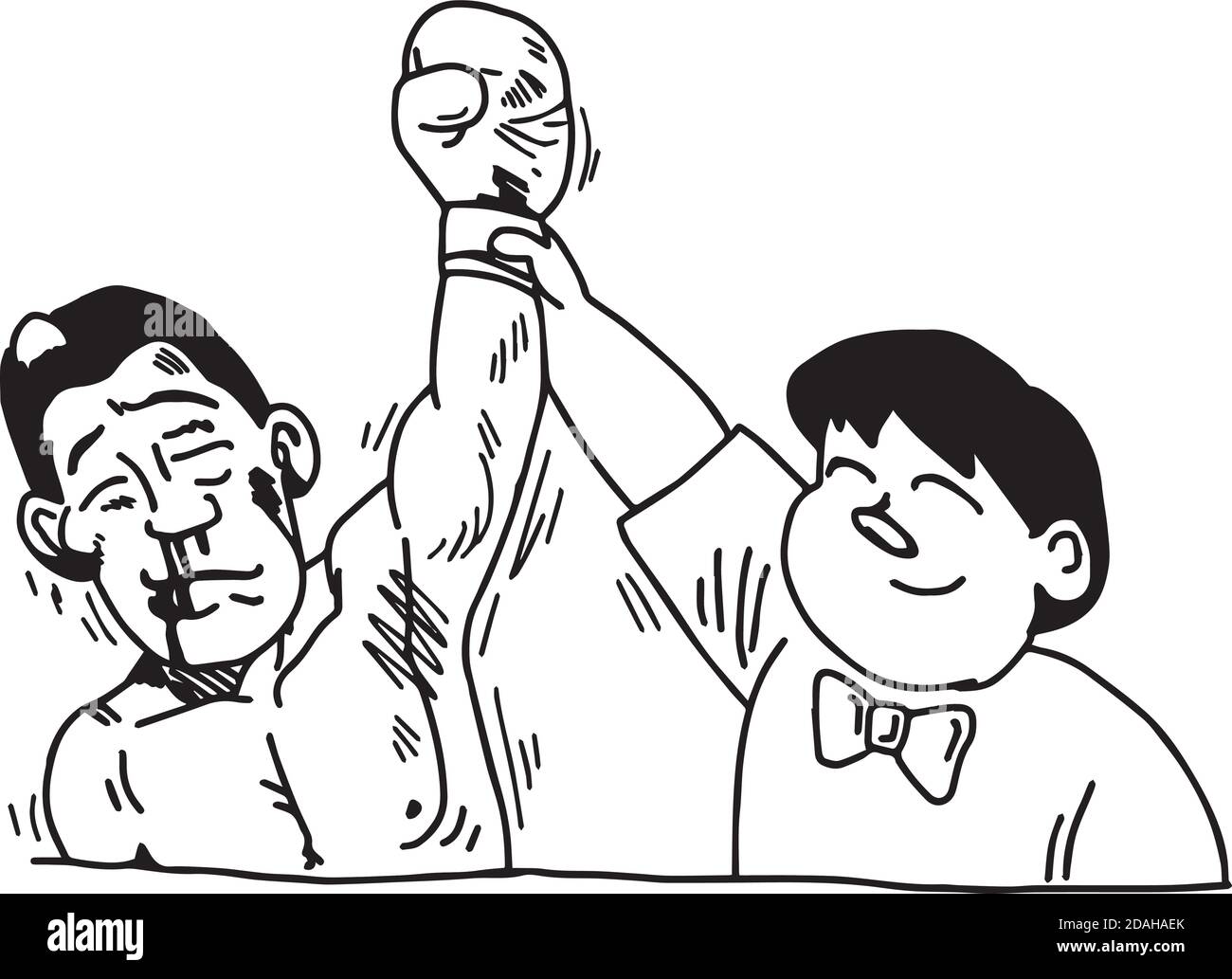 illustration vector hand draw doodles of referee lifting winner hand ...
