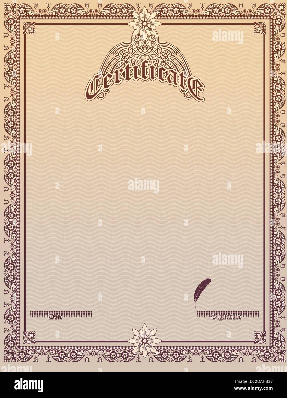 Background with decorative vintage border and patterns. Certificate or ...