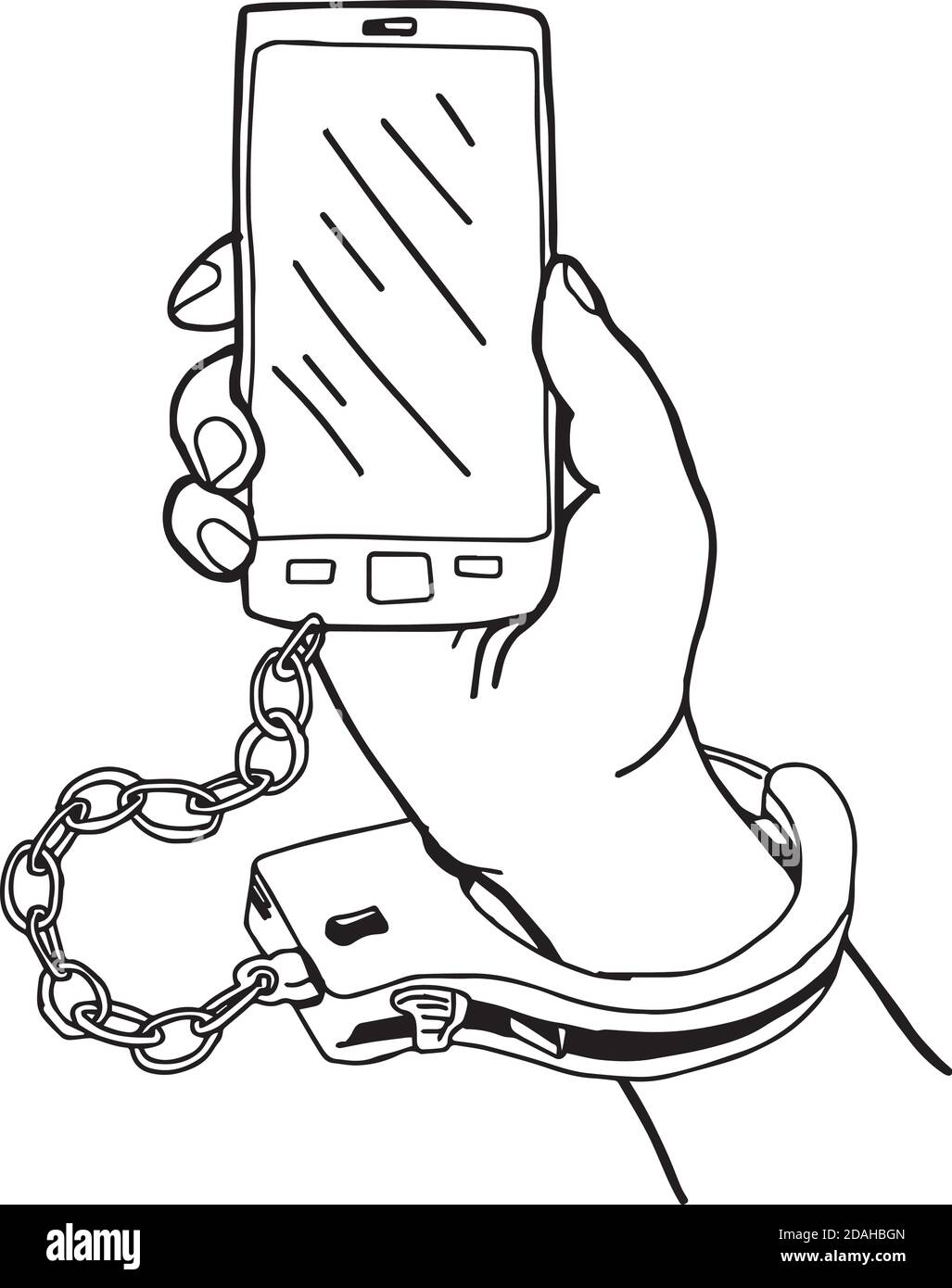 illustration vector hand drawn doodle hand holding mobile phone with ...