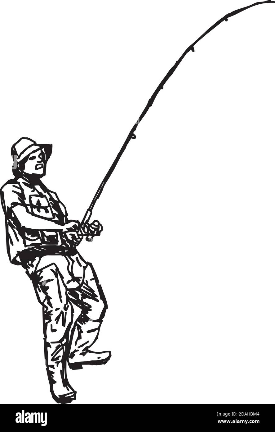 illustration vector hand draw doodles of fisherman holding fishhook ...