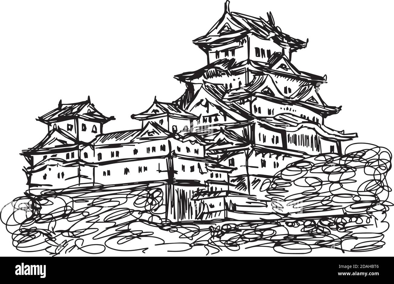 illustration vector doodle hand drawn of sketch Himeji jo castle, Japan ...