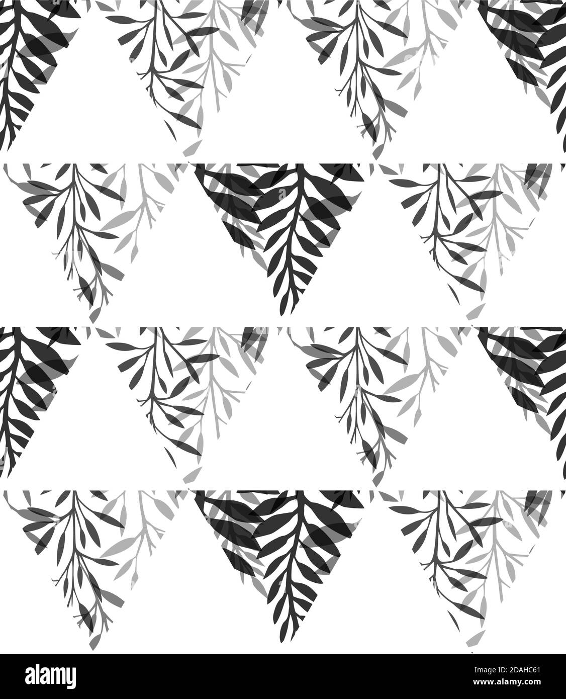 Black and white geometric natural pattern. Silhouette of fern with ...