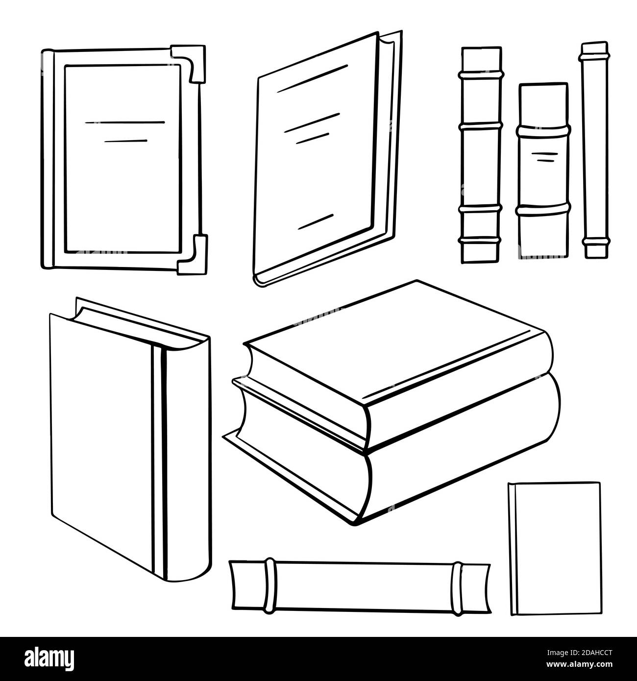 Set of contour different books in various forms. Stacks and spines of ...