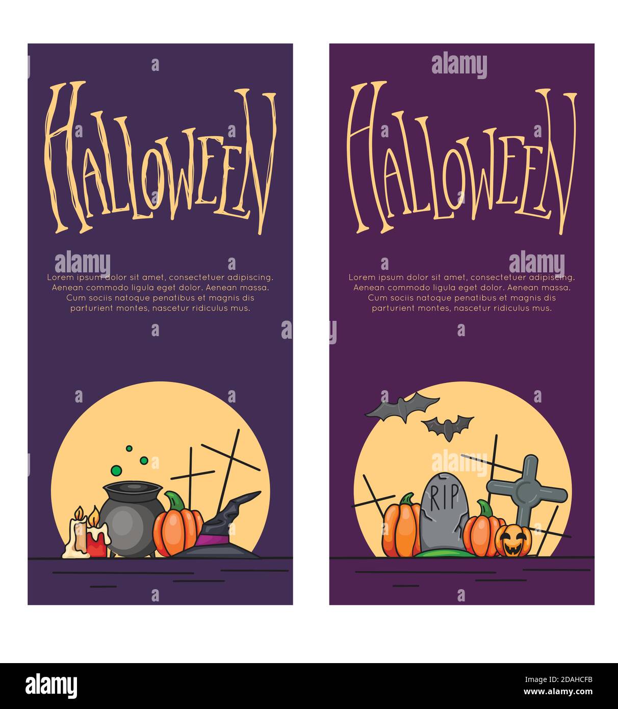 Set of vertical holiday banners for Halloween with illustration and ...