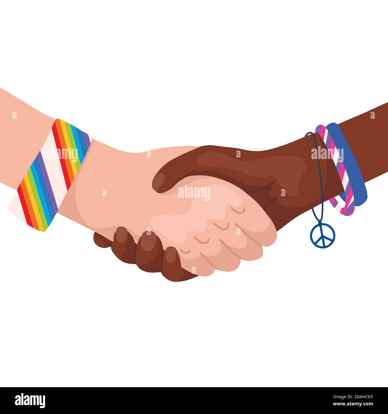 International handshake. Harmony of different races. The hippies accept ...
