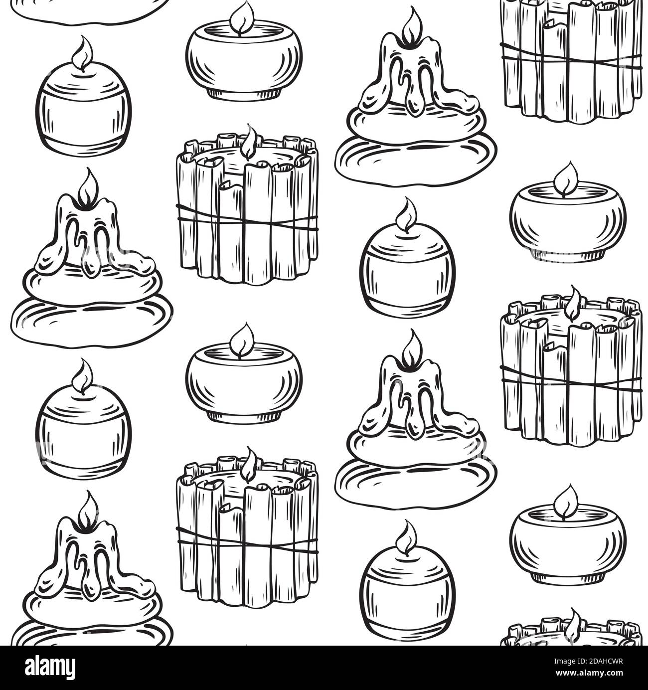 Seamless pattern with relax candles with ciniamon stick and stone in ...