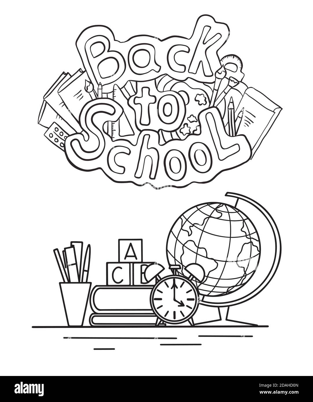 Back to school. Vertical outline doodle banner with illustration of ...