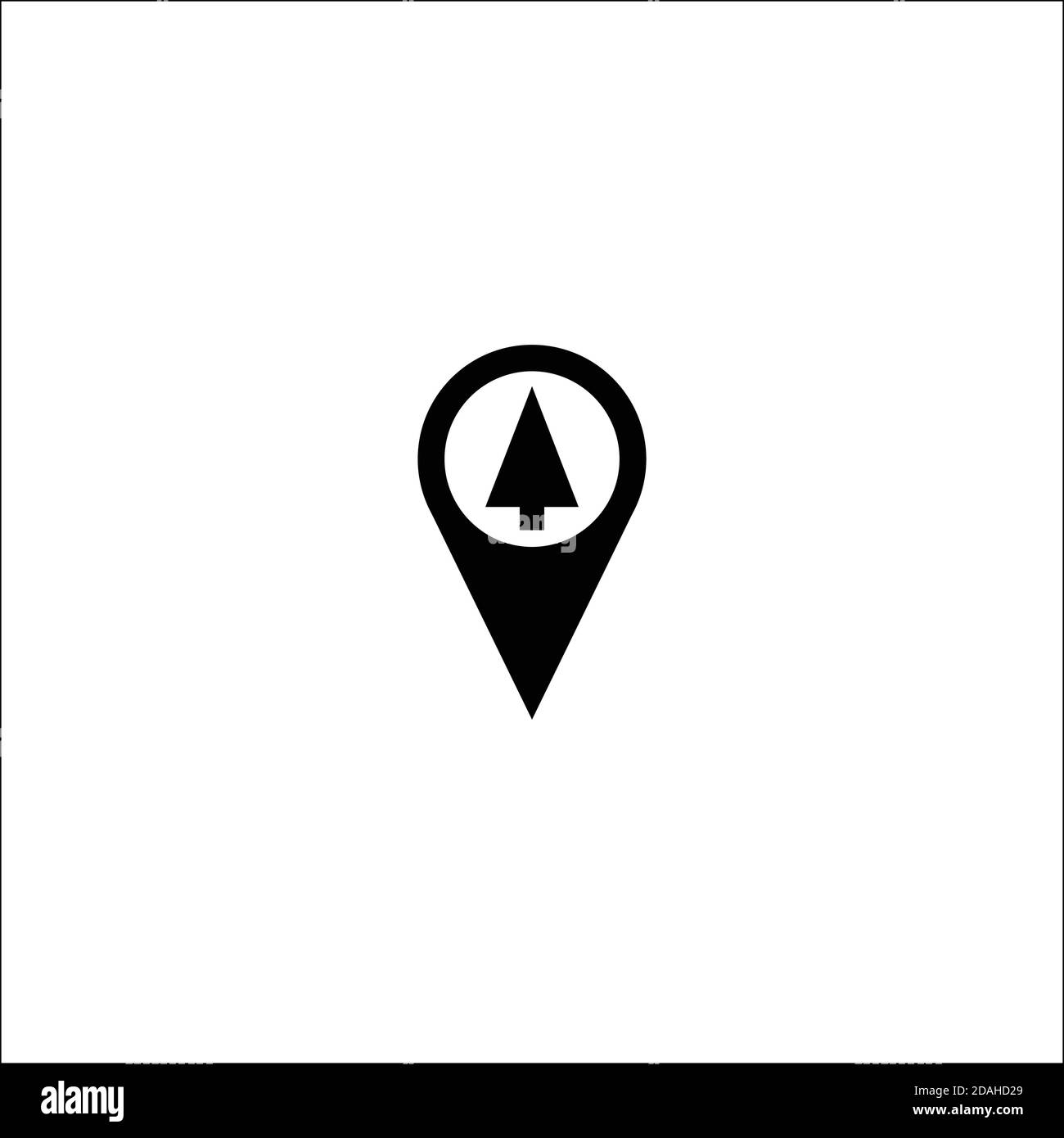 Black map pointer icon with christmas tree on white background, map pin flat design style modern ...