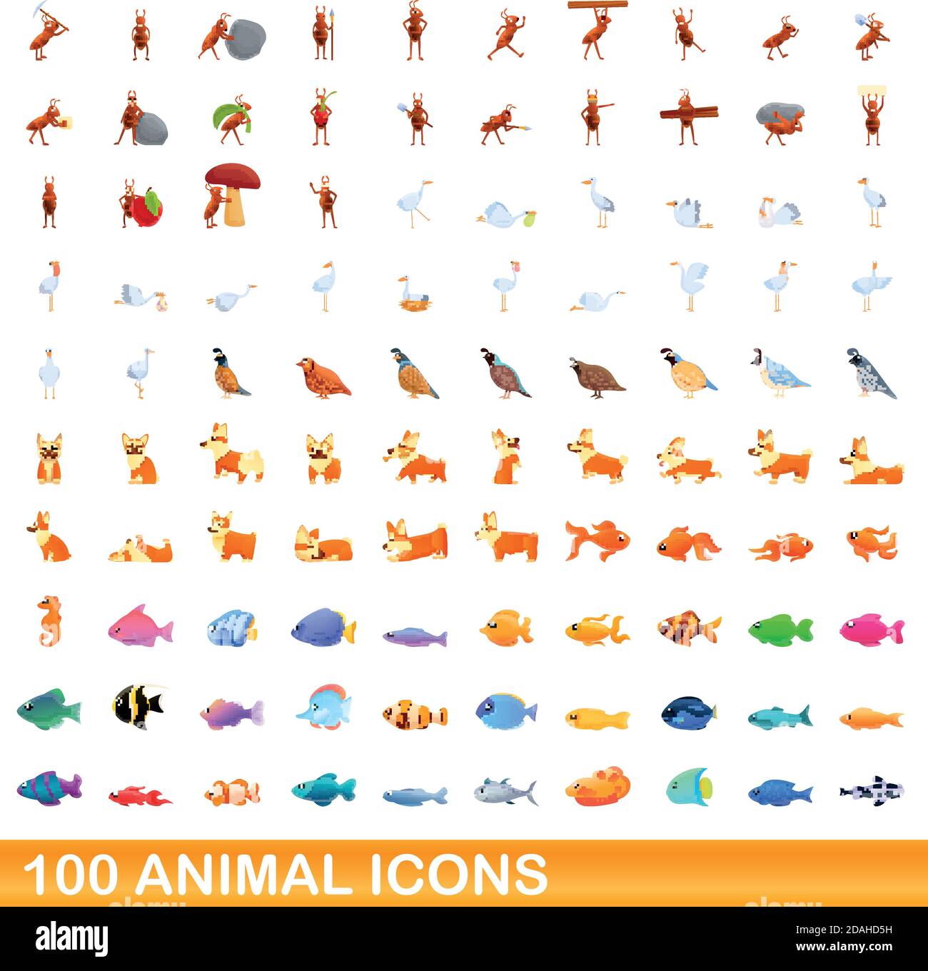 100 animal icons set. Cartoon illustration of 100 animal icons vector ...