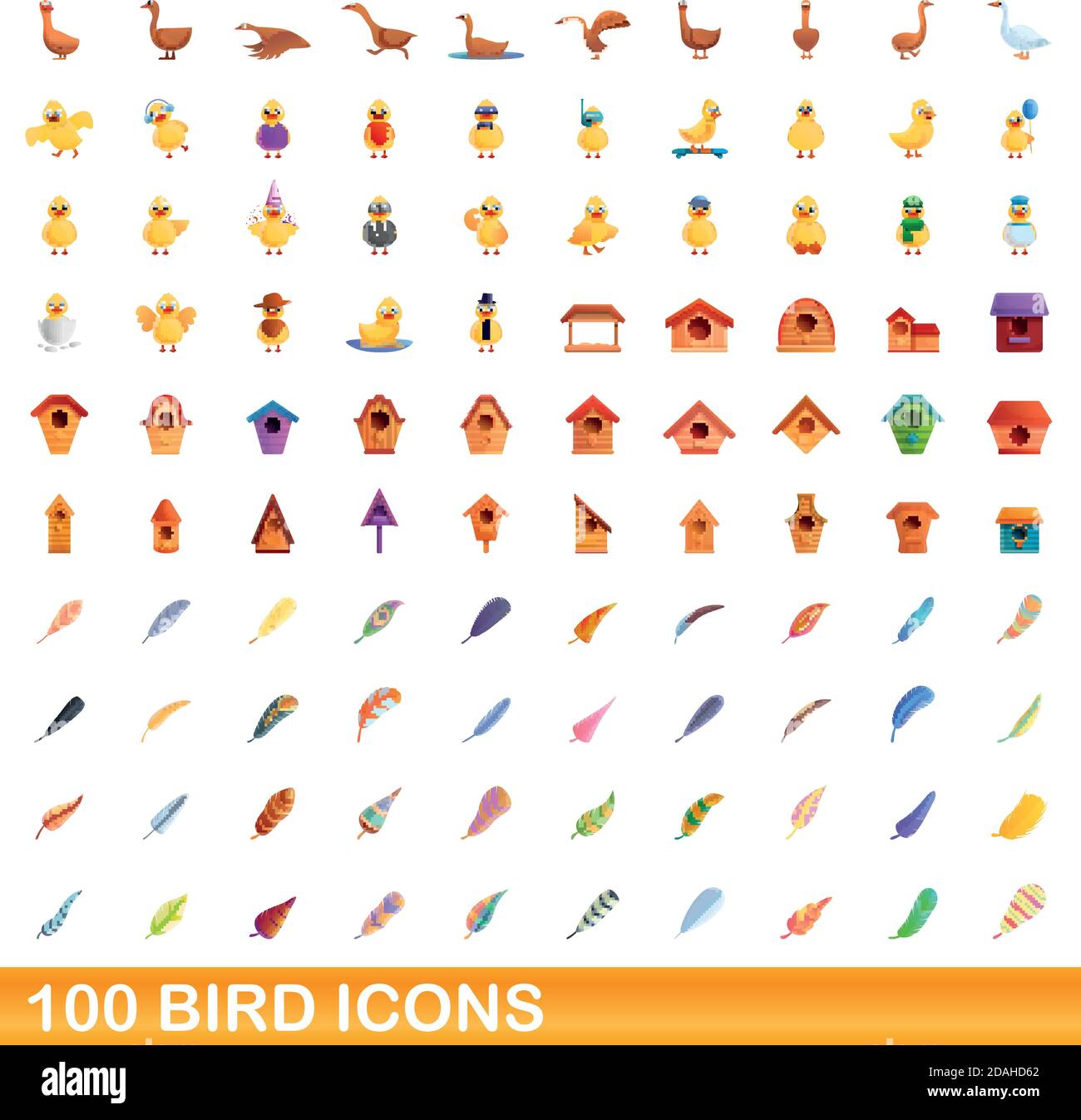 100 bird icons set. Cartoon illustration of 100 bird icons vector set ...