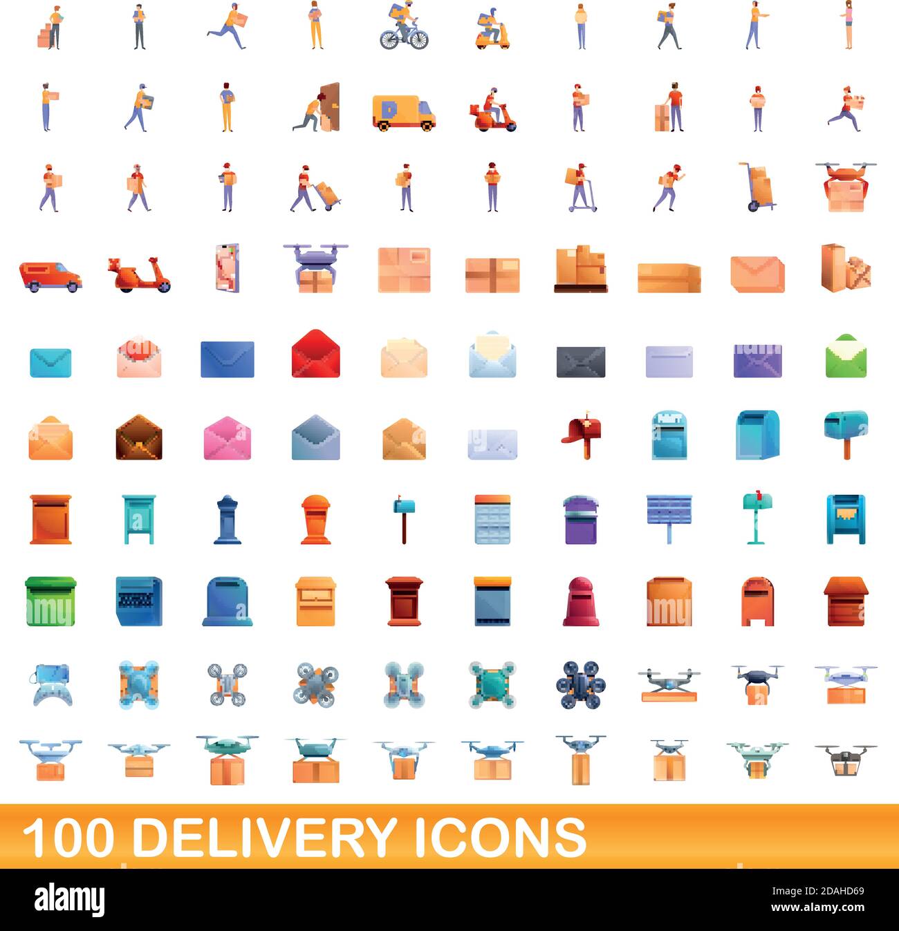 100 delivery icons set. Cartoon illustration of 100 delivery icons ...