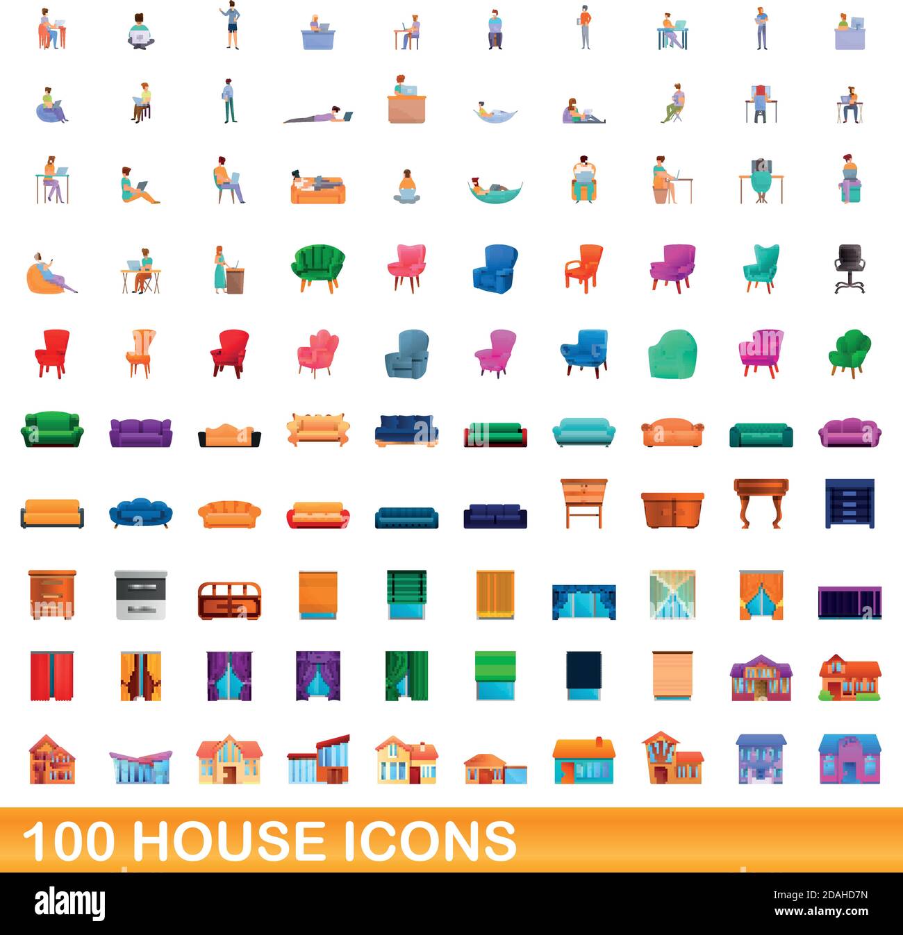 100 house icons set. Cartoon illustration of 100 house icons vector set ...
