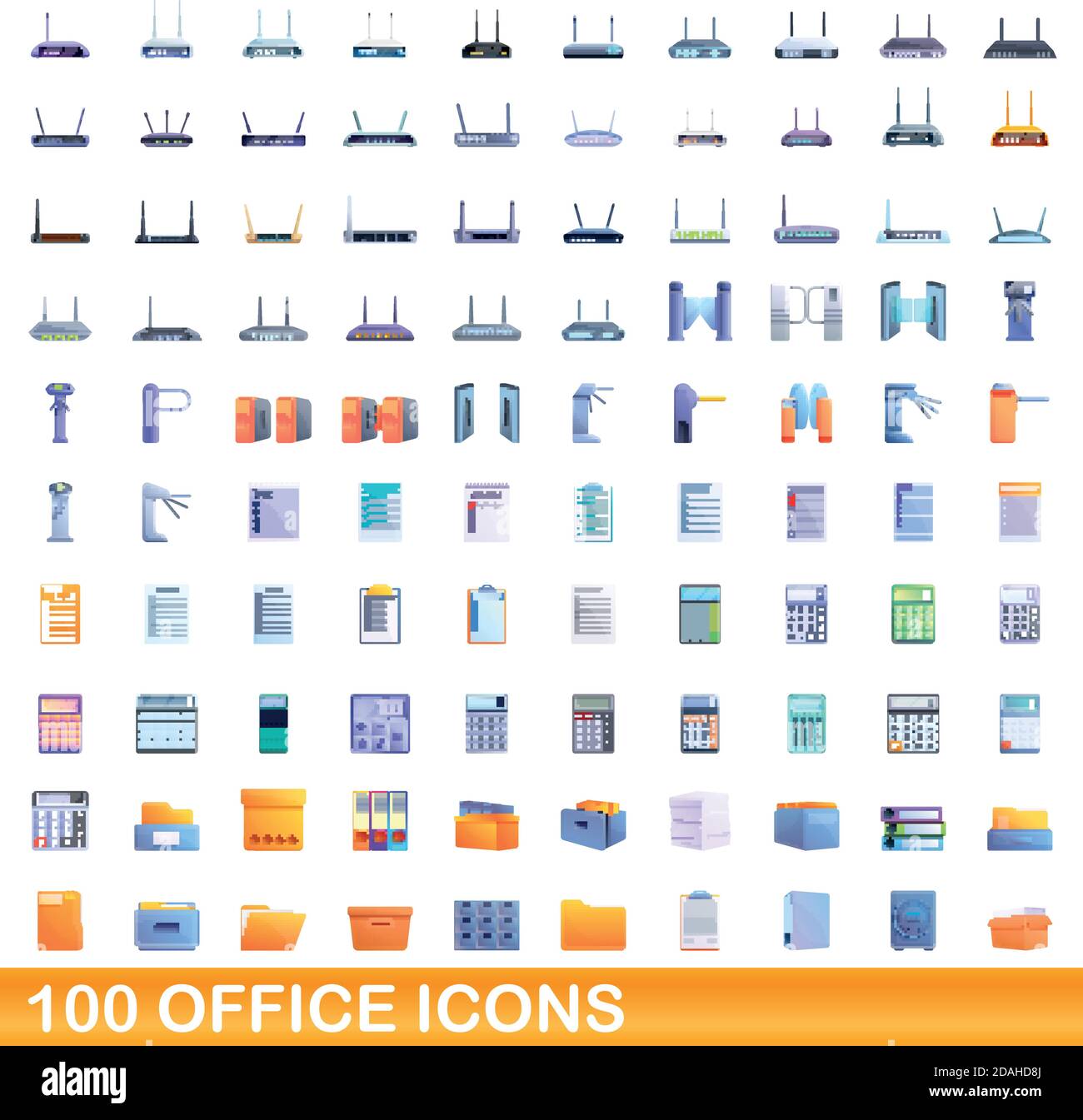 100 office icons set. Cartoon illustration of 100 office icons vector ...